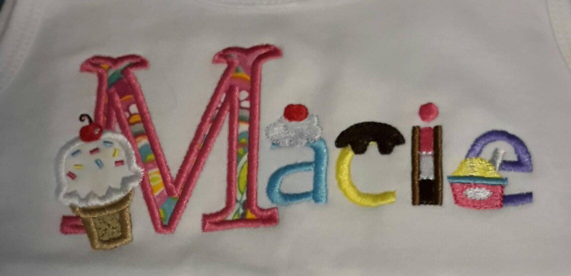 Ice Cream Name Shirt Appliqued Ice Cream Shirt Monogrammed - Etsy