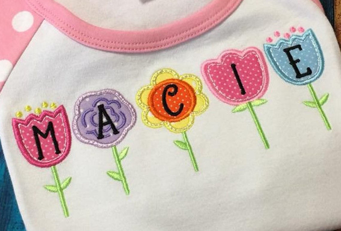 Flower Monogram T-shirt, Girl's Flower Name Shirt, Child's T-shirt ...