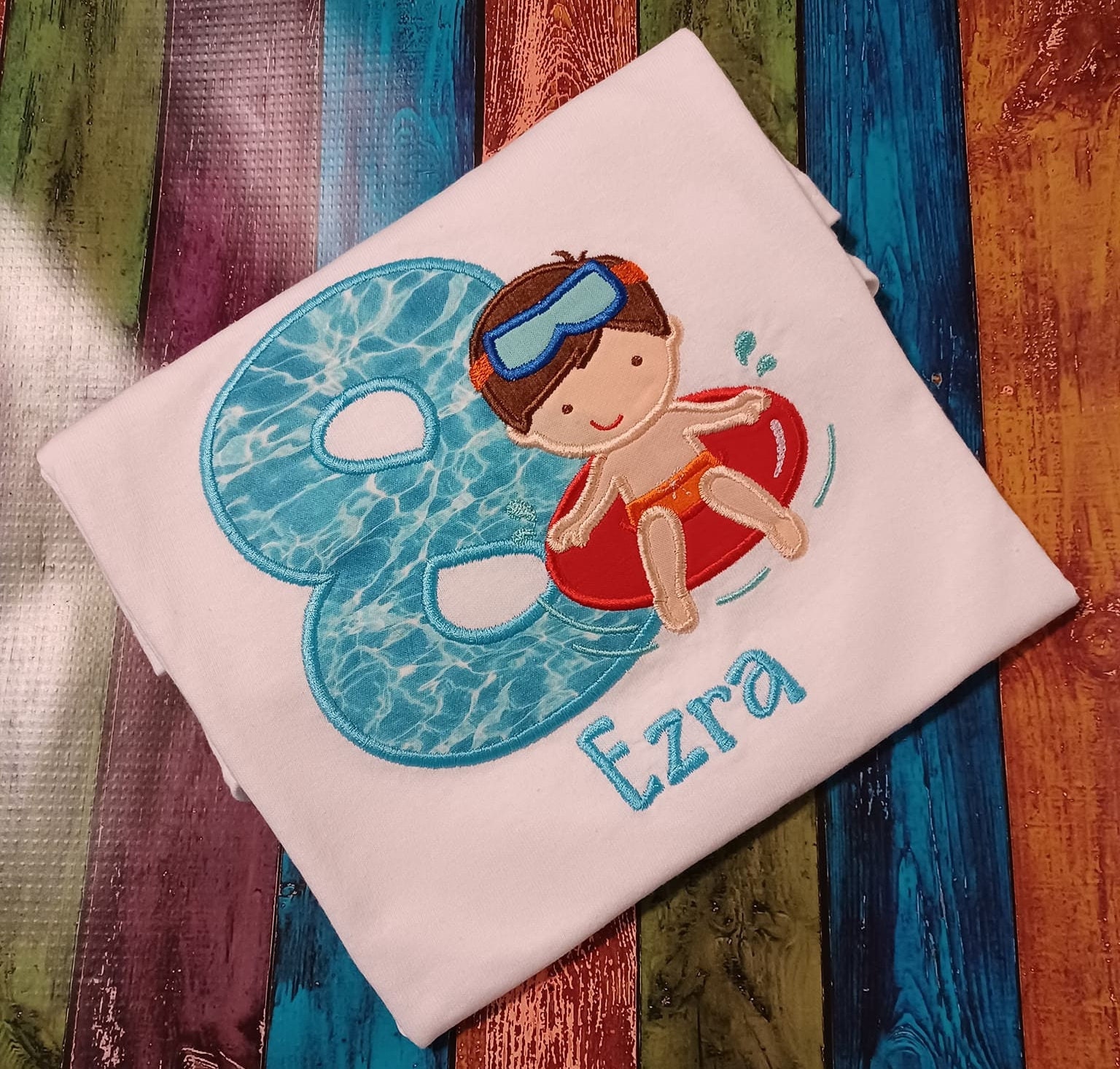 Swimming Party T-shirt. Girl or Boy on Pool Tube With Name and - Etsy