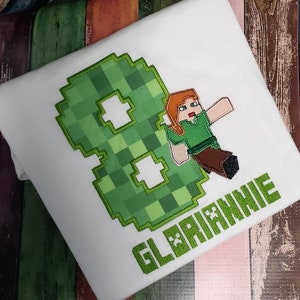 Alex Birthday Shirt, Applique Embroidery Pixel Shirt, Computer Game ...