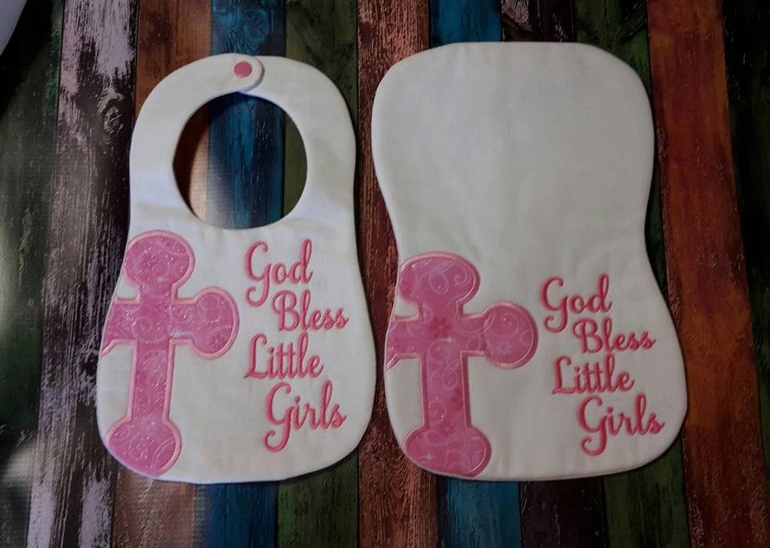God Bless Bib and Burp Set Cross Baby Girls and Boys, Appliqued ...