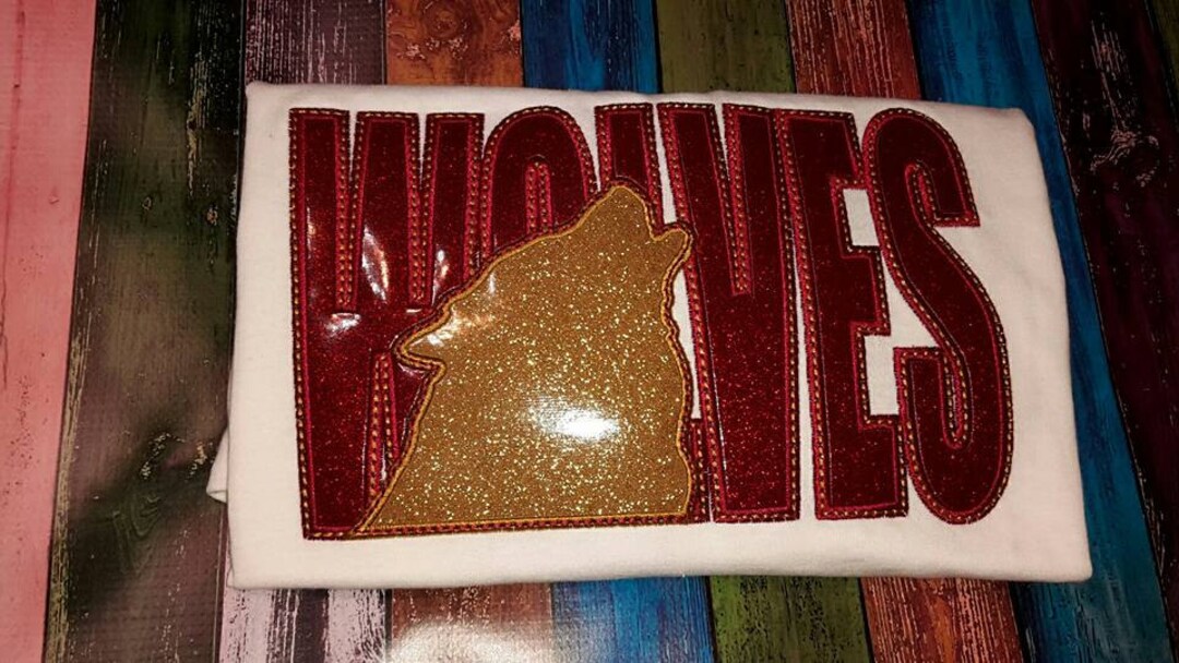 Wolves School Mascot T-shirt Design in Glitter Vinyl, Appliqued ...
