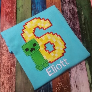 Creeper Birthday Shirt, Applique Video Game Guy Shirt, Pixel Game Shirt ...
