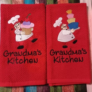 Italian or French Chef Kitchen Towels. Machine Embroidered Terry ...