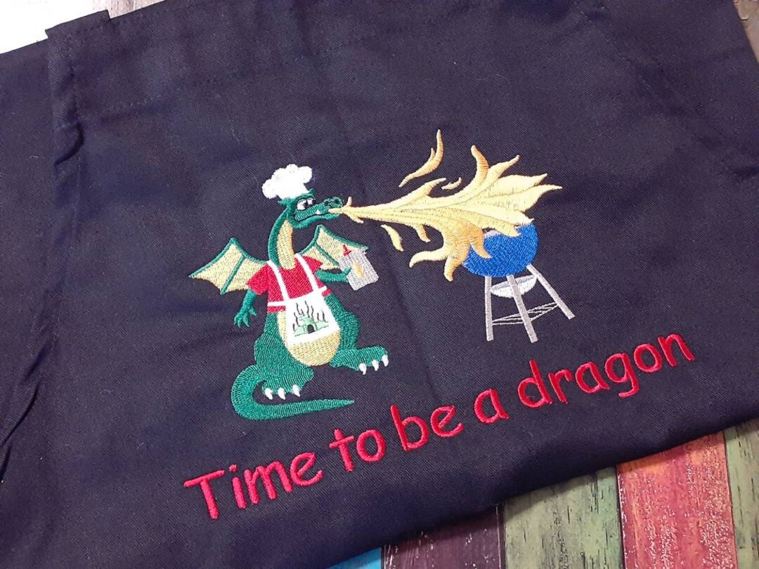 BBQ Apron, Men's Apron, Dragon Chef Apron, Men's Dragon Embroidered ...