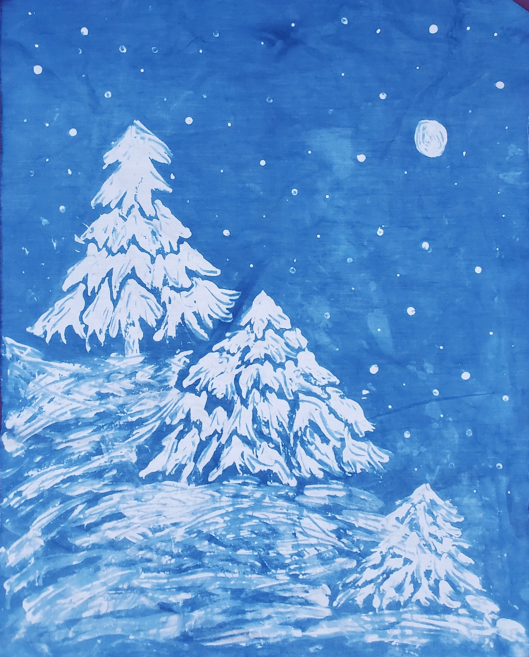 Hand Dyed Indigo Resist Winter Wonderland - Etsy
