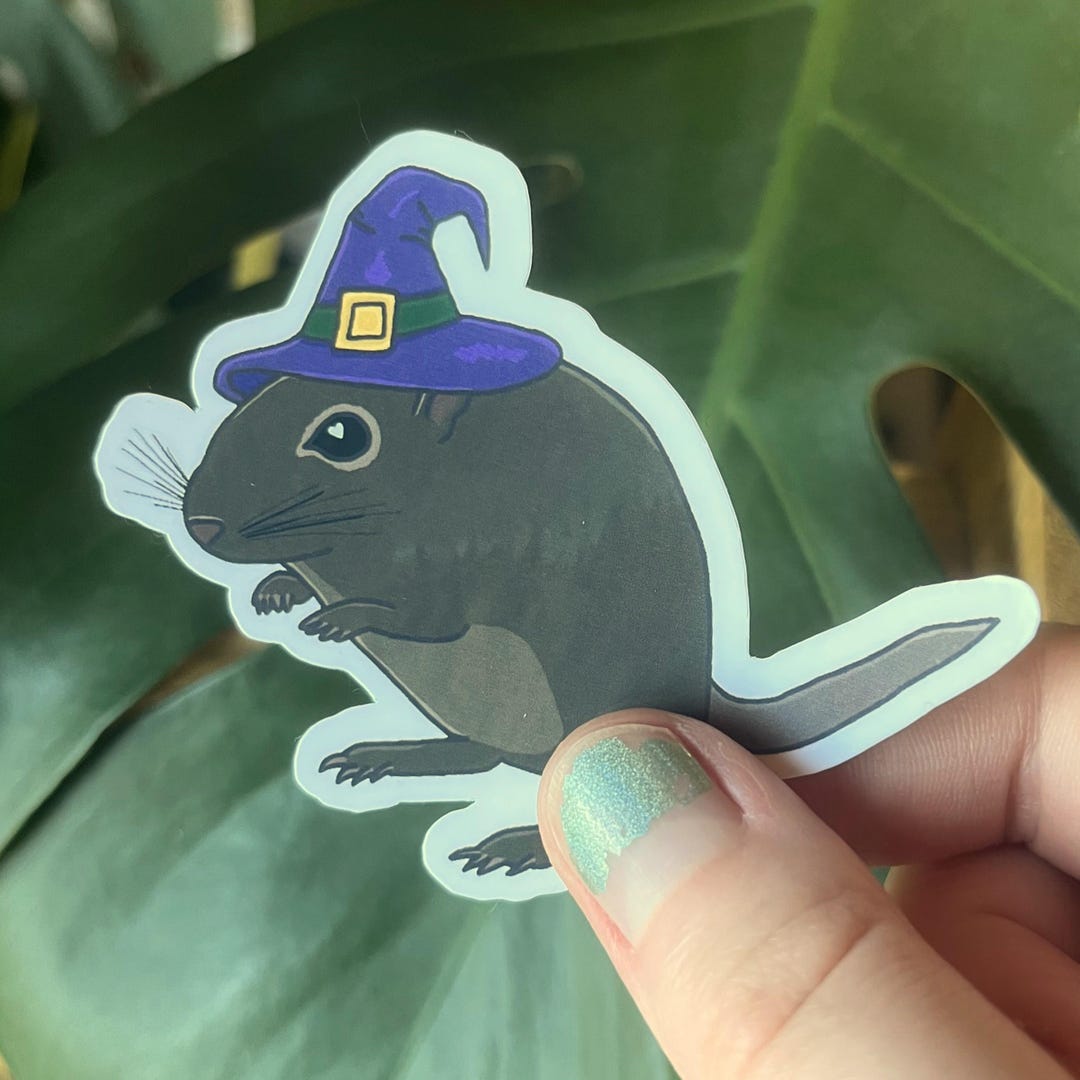 Halloween Witch Brown Gerbil Sticker. Paper Vinyl Laminate. Small ...