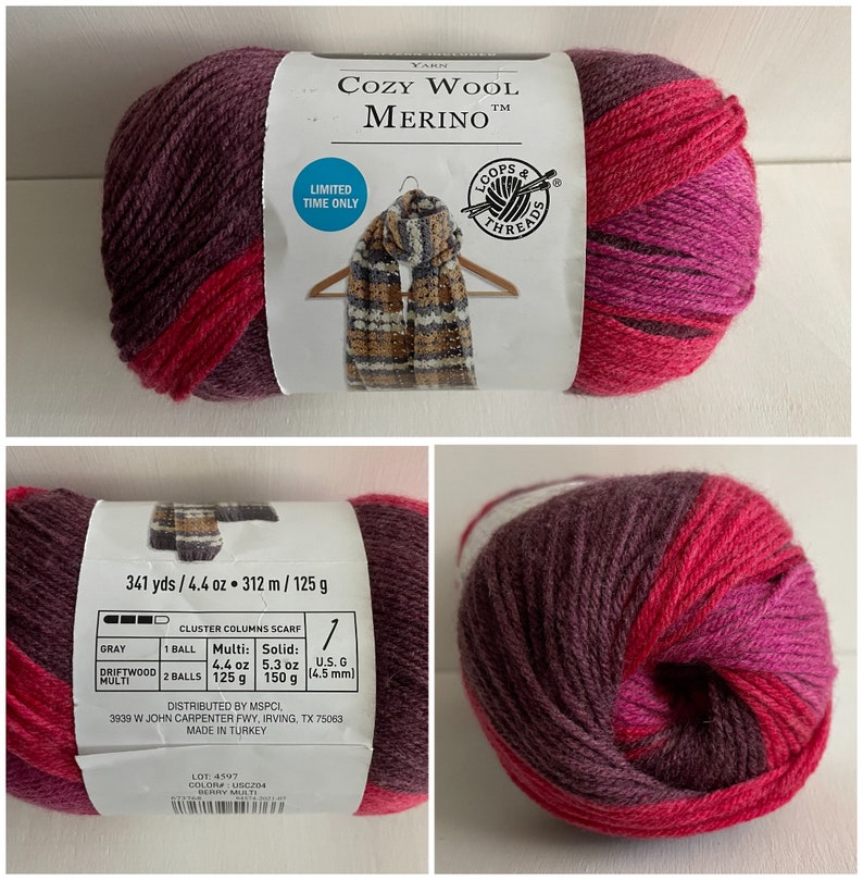 Loops & Threads ~ Cozy Wool Merino, Multi Yarn, 4.4 Oz/341 Yds - Etsy
