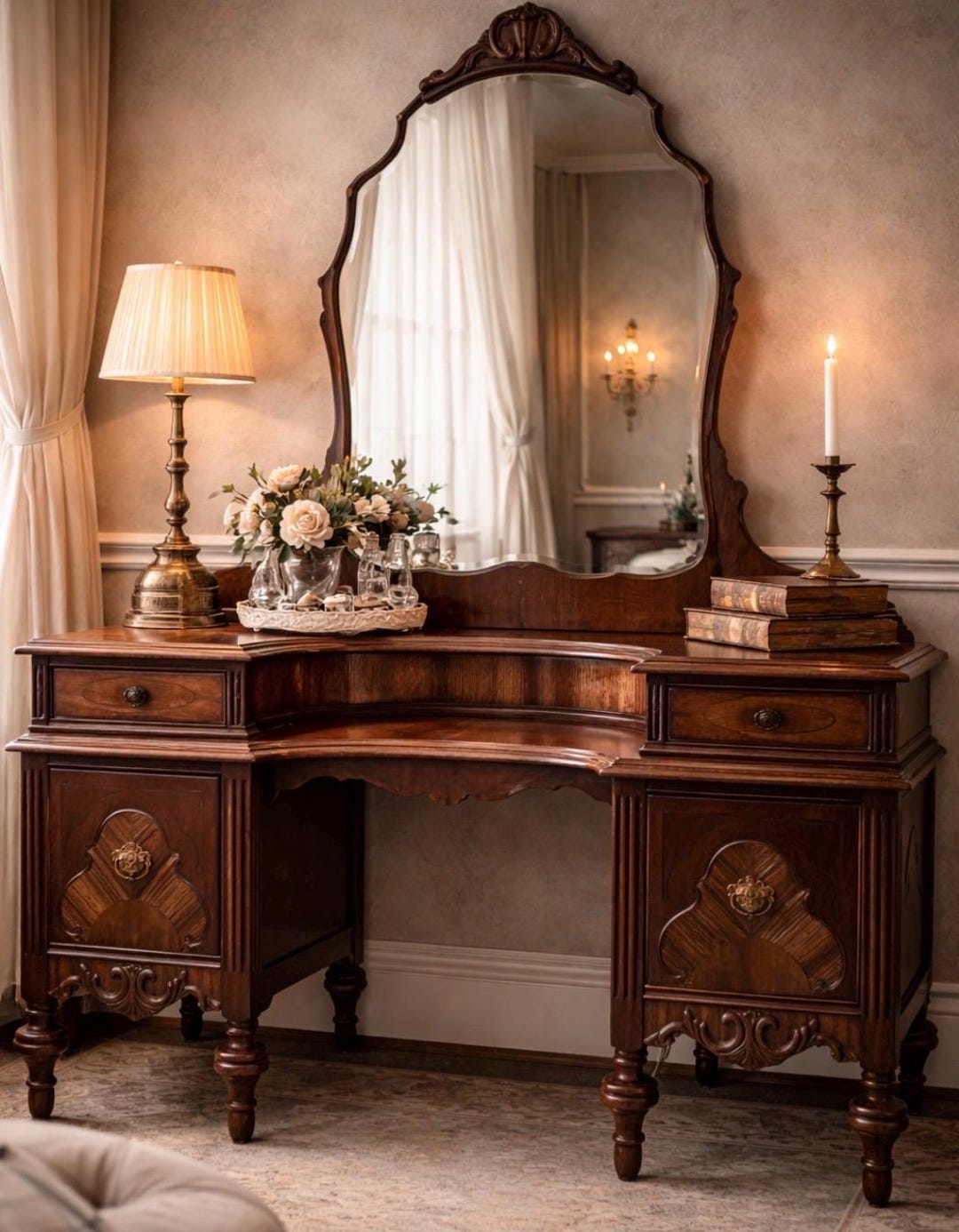 Antique Vanity With Mirror | Solid Wood 1920s Dressing Table ...