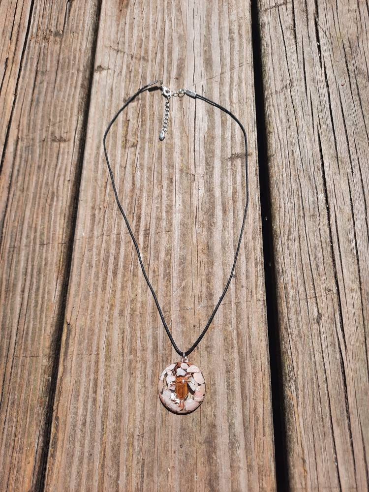 Real Cruelty Free Circle Shaped June Bug Necklace With Pink - Etsy