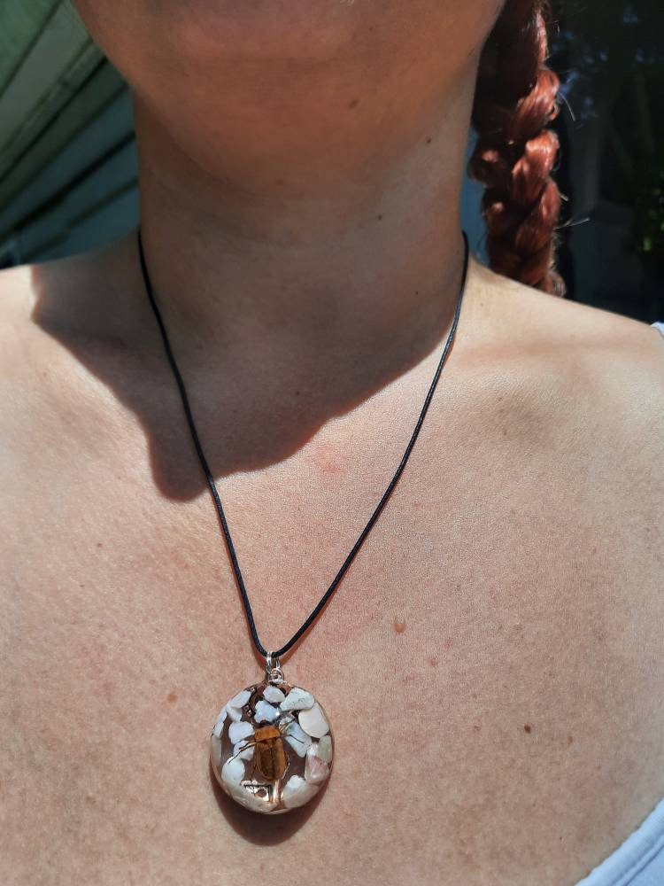 Real Cruelty Free Circle Shaped June Bug Necklace With Pink - Etsy