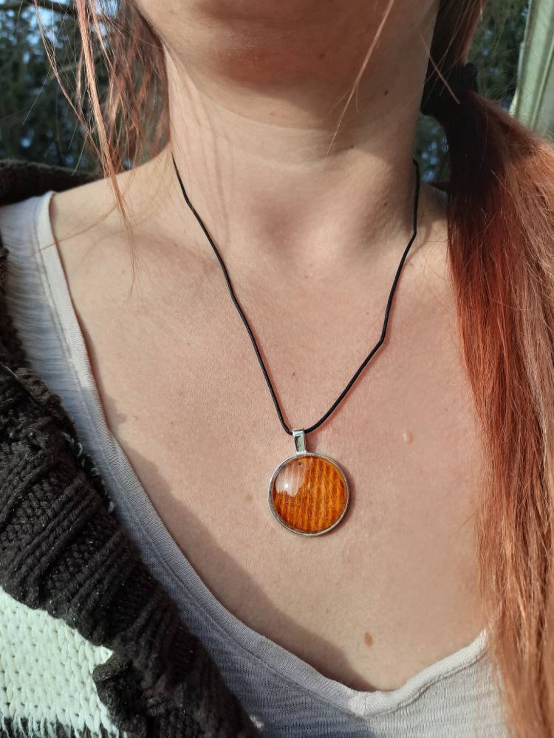 Real Garter Snake Skin Pendant With Orange Background Round Pendant ...