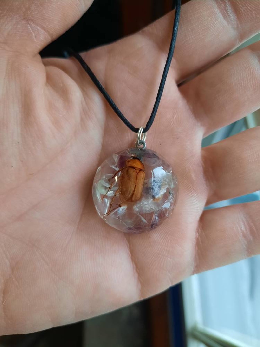 Real Cruelty Free Circle Shaped June Bug Necklace With Fluorite Healing ...