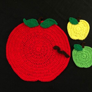 Crochet PATTERN - Apple Placemat and Coaster Set; Fall Apple Placemat ...