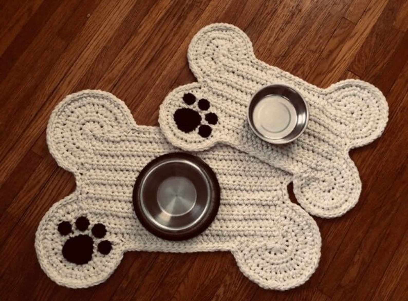 Ivory Beige Dog Mat With Paw Print Personalized Dog Bone Food - Etsy