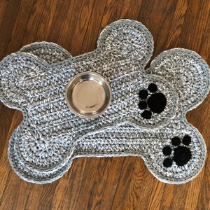Grey White Dog Mat Paw Print, Pet Personalized Dog Bone Paw Print ...