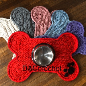 Ivory Beige Dog Mat With Paw Print, Personalized Dog Bone Food Water ...