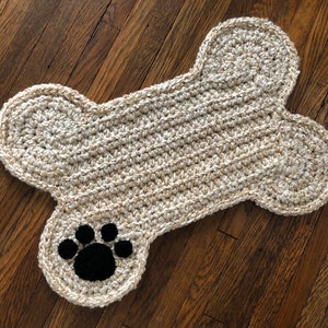 Ivory Beige Dog Mat With Paw Print, Personalized Dog Bone Food Water ...
