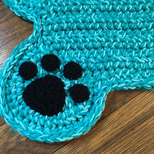Teal Turquoise Dog Pet Mat, Personalized Dog Bone Shape Mat, Paw Print ...