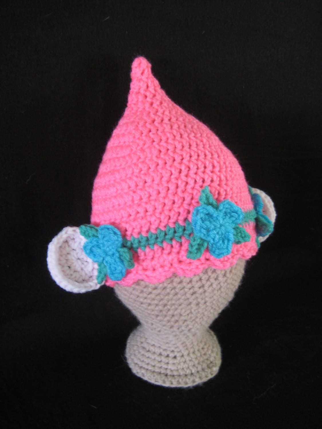 Crochet PATTERN - Pink Troll Hat Poppy Flowers, Troll Hat Crochet ...