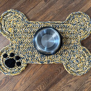 Large Size Navy Blue Gold Dog Pet Mat, Personalized Dog Bone Food Water ...