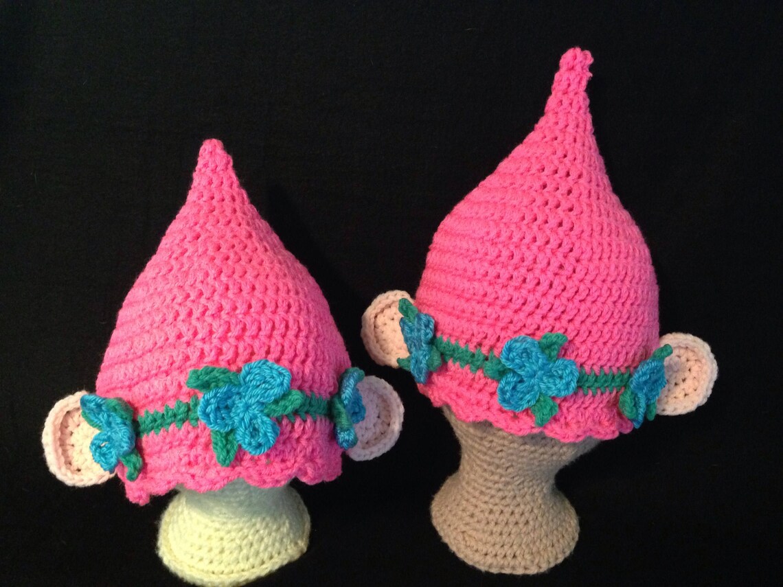 Crochet PATTERN - Pink Troll Hat Poppy Flowers, Troll Hat Crochet ...