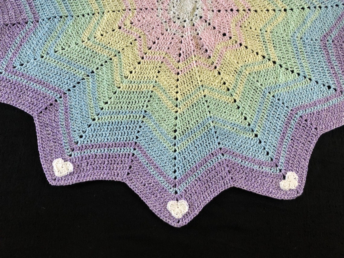 Crochet PATTERN Ripple Hearts Round Blanket Star Baby | Etsy