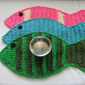Crochet PATTERN - Fish Placemat Rug; Cat Pet Food Floor Mat; Fish Shape ...