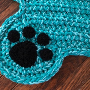 Teal Turquoise Dog Pet Mat, Personalized Dog Bone Shape Mat, Paw Print ...