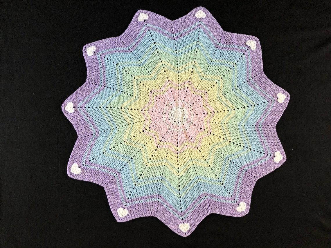 Crochet PATTERN Ripple Hearts Round Blanket Star Baby | Etsy