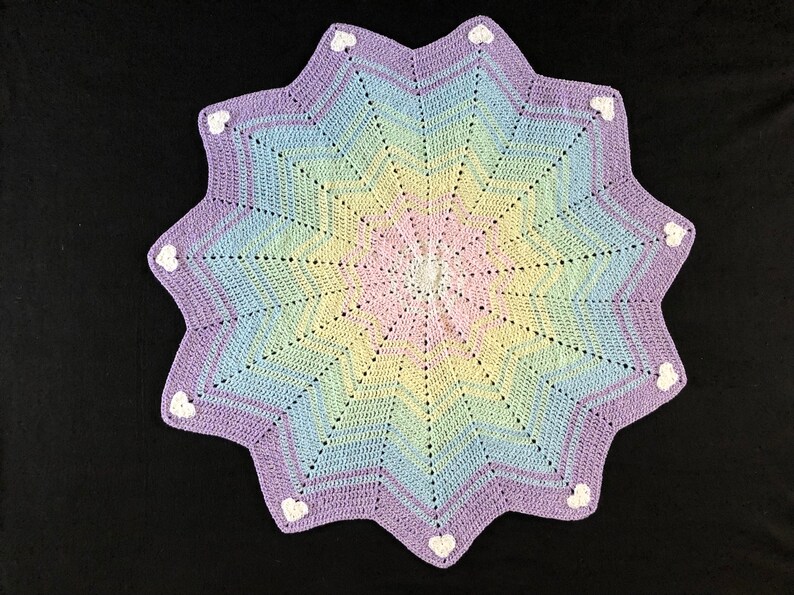 Crochet PATTERN Ripple Hearts Round Blanket Star Baby | Etsy