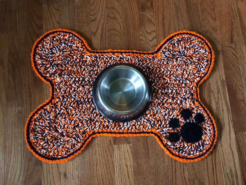 Dog Bone Mat With Paw Print Personalized Pet Food and Water - Etsy
