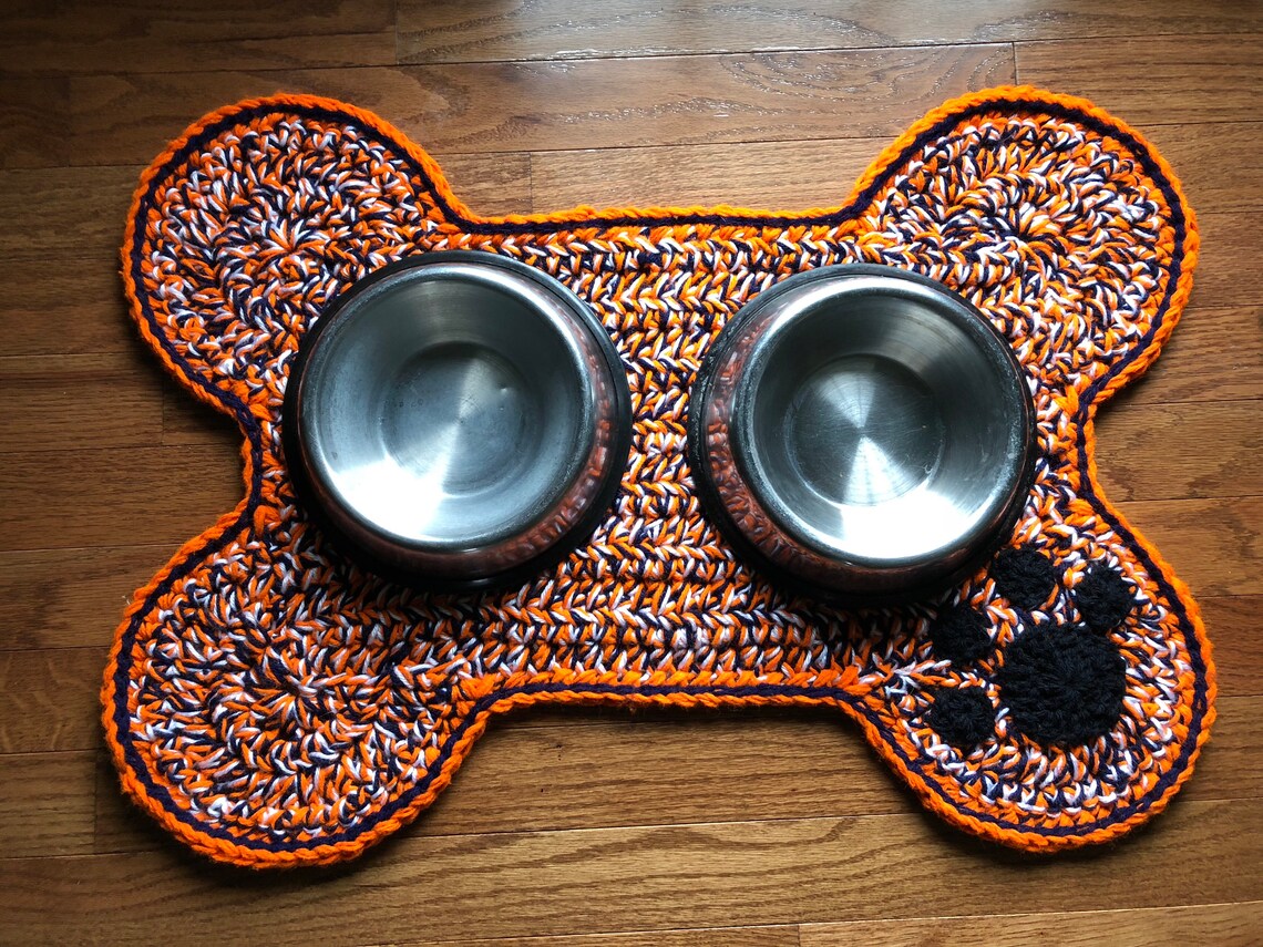 Dog Bone Mat With Paw Print Personalized Pet Food and Water - Etsy