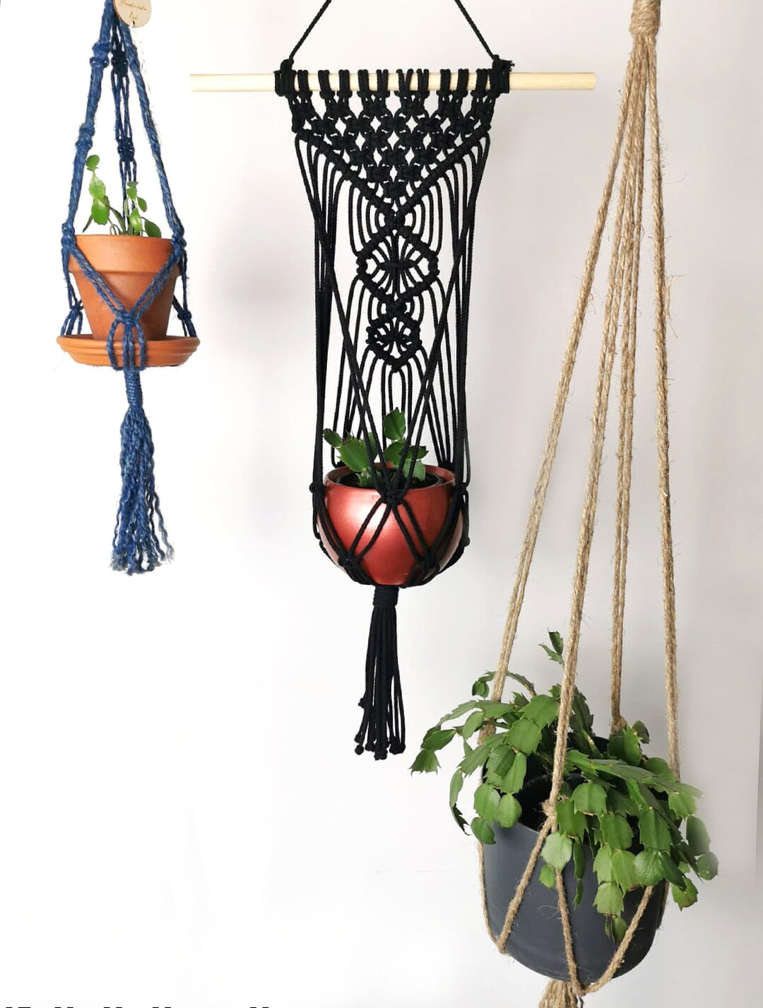 Black Macrame Hanging Planter / Modern Boho Decor / Flowerpot Holder ...