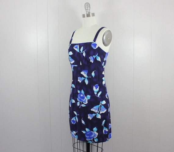 1980s mini dress • blue floral sundress • graphic flo… - Gem