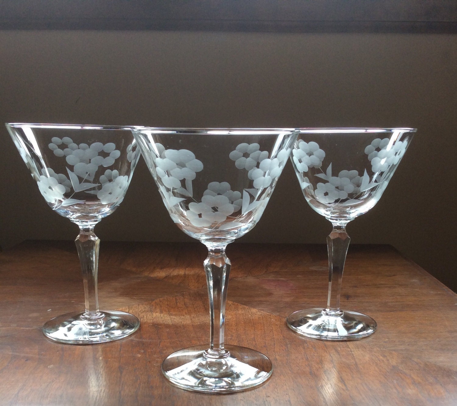 Vintage Libbey Rock Sharpe Etched Floral Embassy Tall Sherbert Etsy
