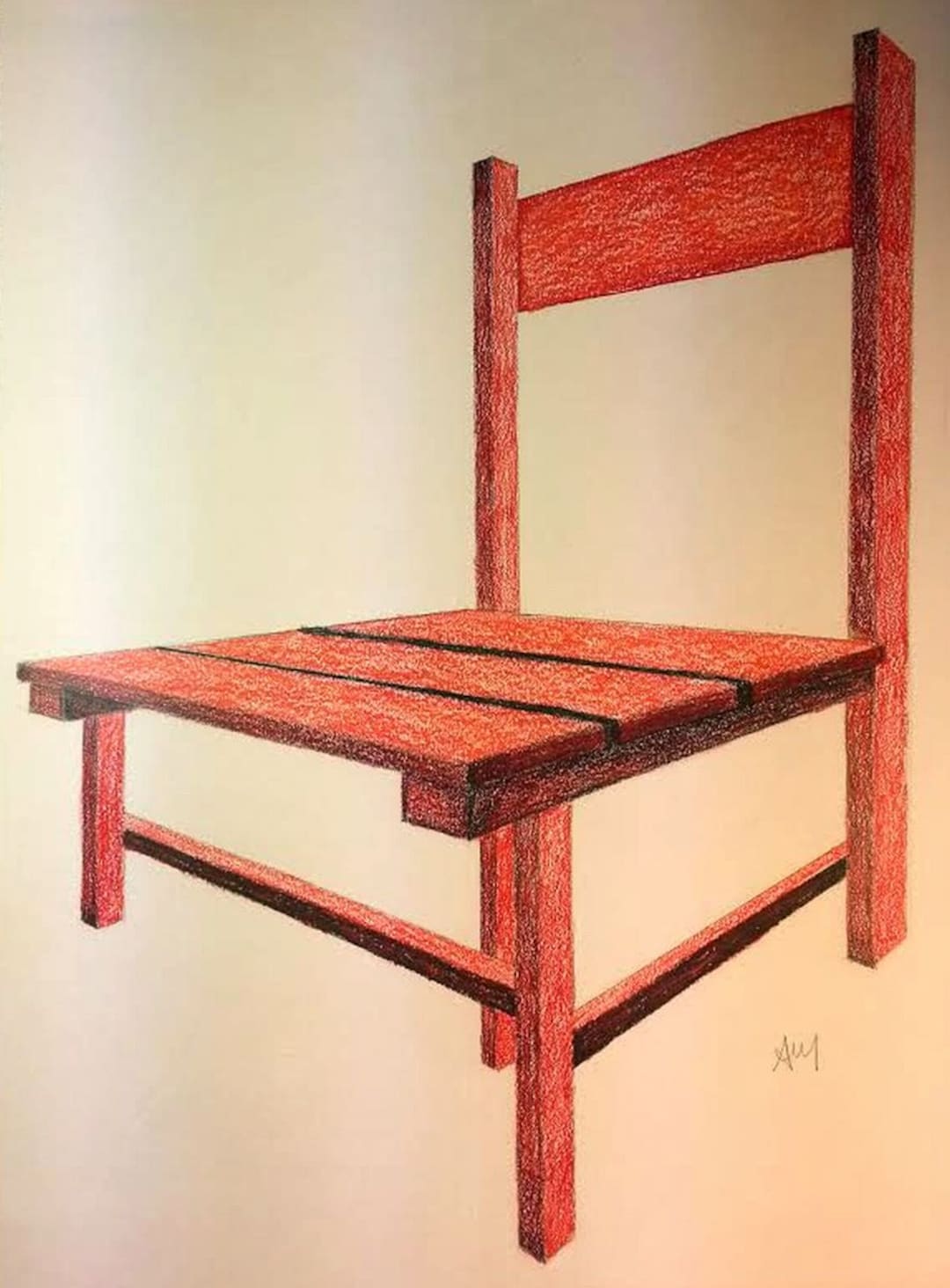 Artwork Color Pencil Drawing the Red Chair Art - Etsy