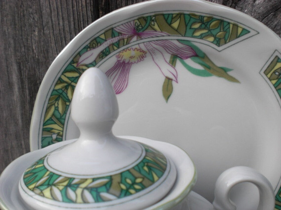 Exotic orchid tea set white vintage porcelain tea pot sugar | Etsy
