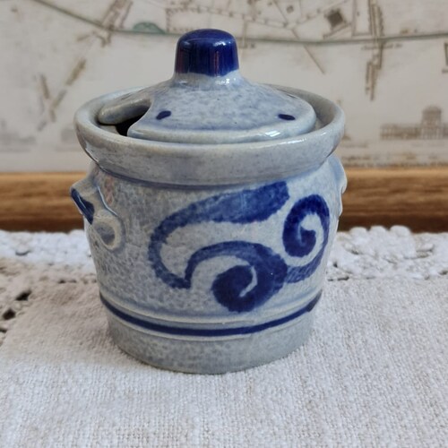 Vintage German Salt Glazed Pottery Pitcher Cobalt Blue Jug - Etsy