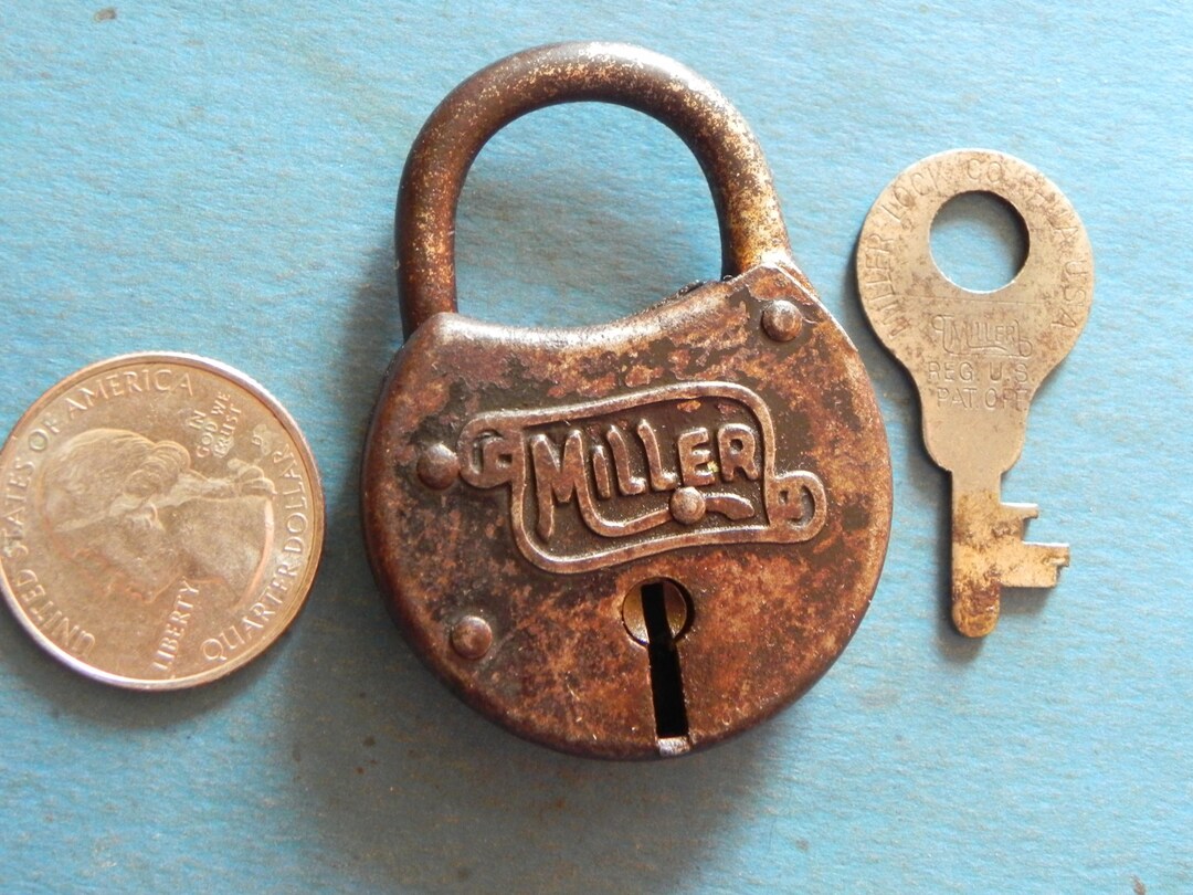 Antique "miller" Padlock W/ Key. Small Lock. - Etsy