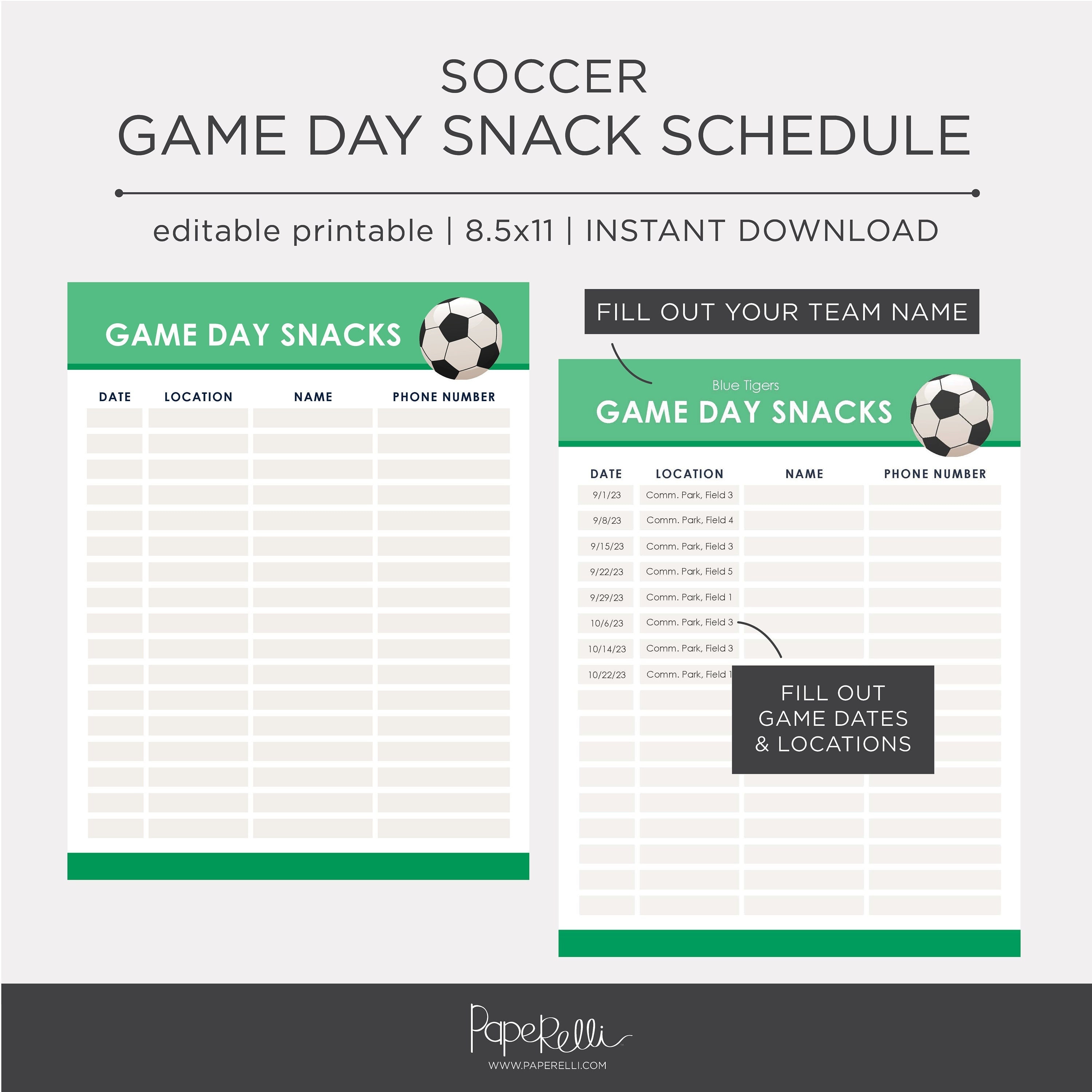 Soccer Game Day Snack Schedule EDITABLE Instant Download - Etsy Soccer Game Day Snack Schedule EDITABLE Instant Download - Etsy
