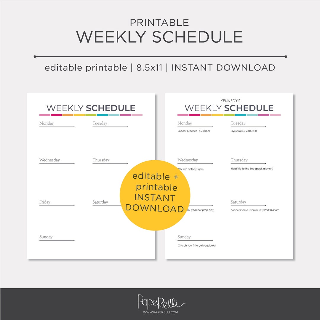 Printable Weekly Schedule | EDITABLE | Instant Download - Etsy