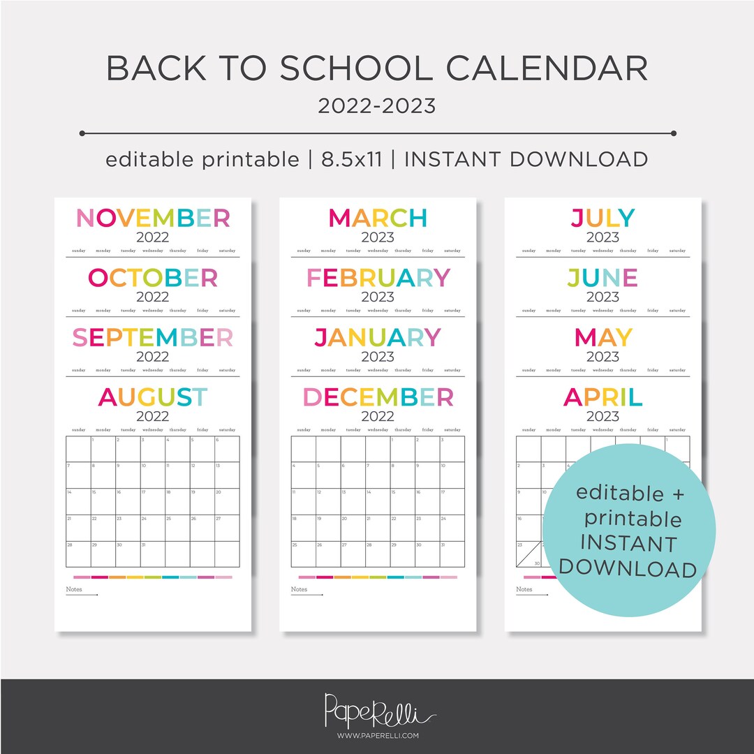Printable School Calendar 2022-2023 - Etsy