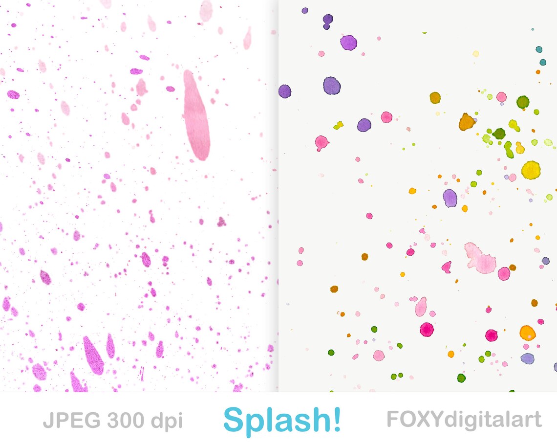 Watercolor Paint Splatter Digital Paper, Paint Dripping Splash ...