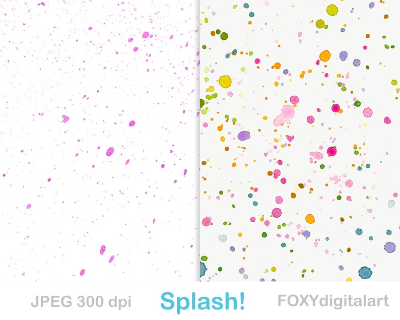 Watercolor Paint Splatter Digital Paper, Paint Dripping Splash ...