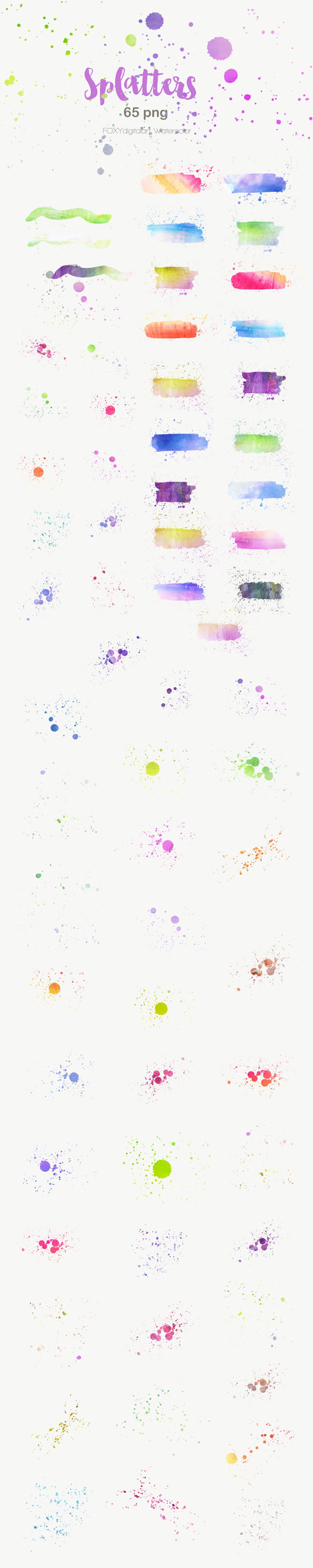 Watercolor Paint Brush Splatters, Watercolor Splashes, Grunge Graffiti ...