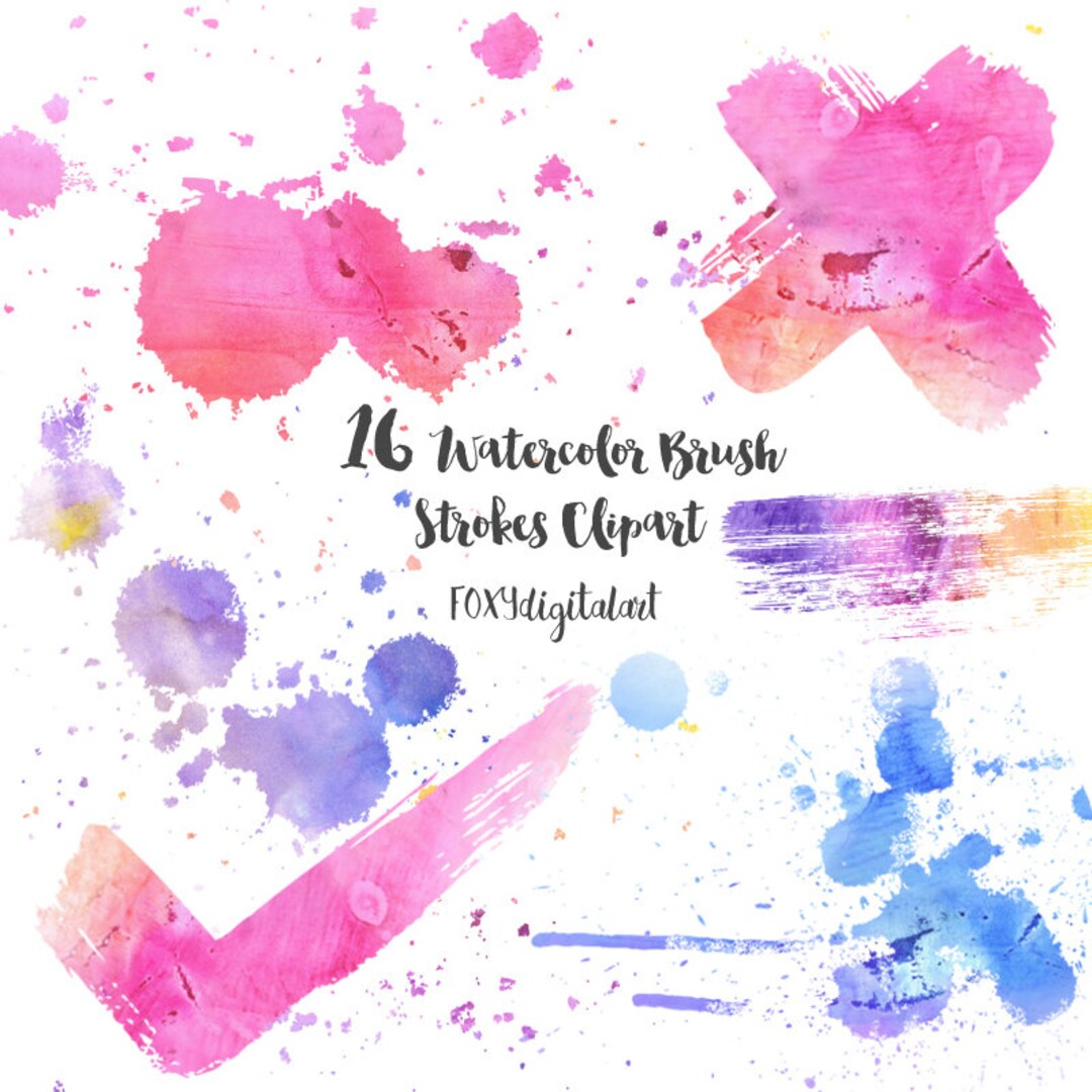 Watercolor Brush Strokes Clip Art, Watercolor Clip Art, PNG, Instant ...