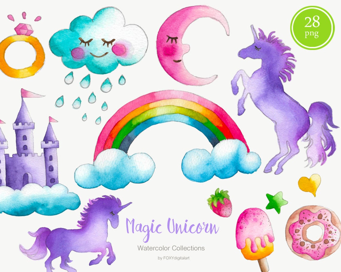 Unicorn Watercolor Clipart Watercolor Unicorn Clipart - Etsy