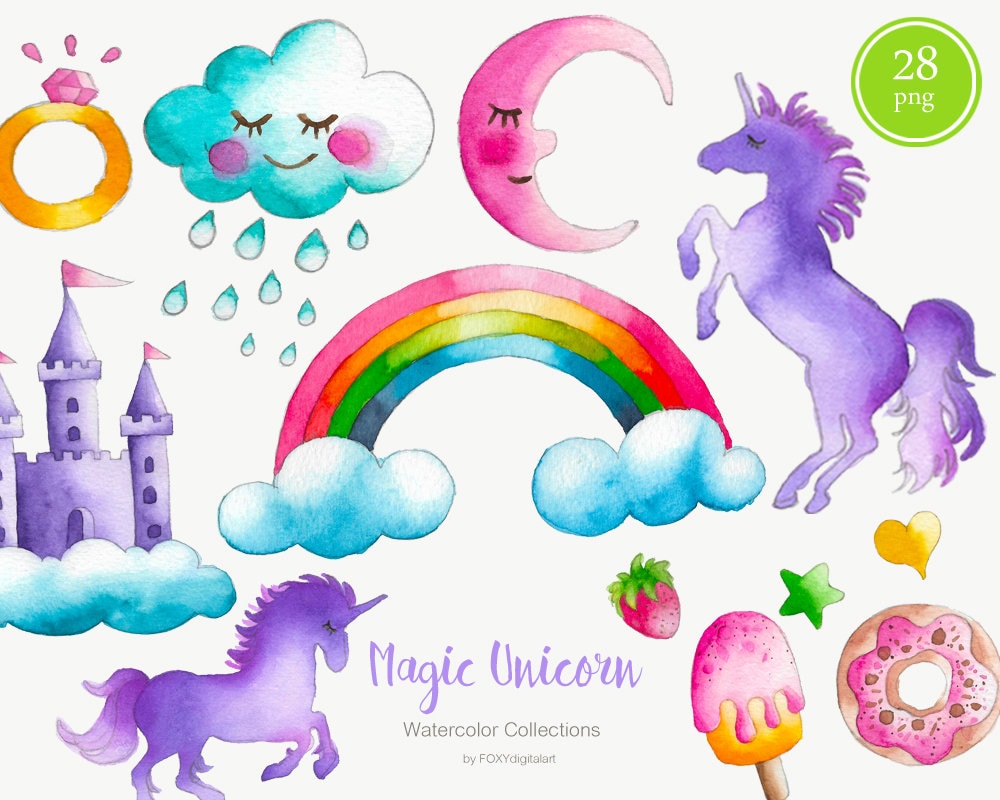 Unicorn Watercolor Clipart Watercolor Unicorn Clipart - Etsy