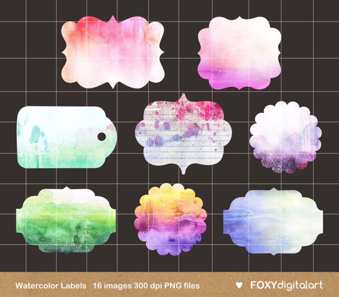 Watercolor Labels Clipart Watercolor Frames Tags Scrapbook - Etsy